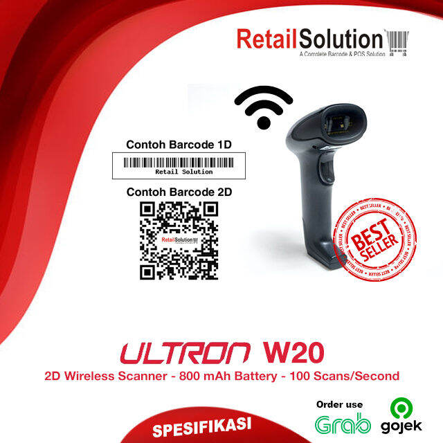 Barcode Scanner Wireless 2D QR CODE - Ultron W20 / W-20 | Lazada Indonesia