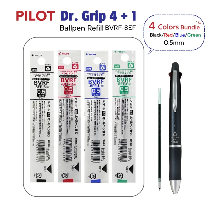 Pilot Dr Grip 4 + 1 Ink Reill 0.5มม. 4สี Bundle BVRF-8EF Acro Ink Ballpen Refill Made In Japan ...