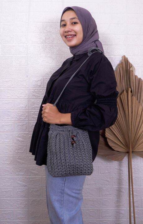 Tas Rajut Wanita Muslimah Modern Ukuran L : 24 T : 20 A : 6 CM Besar ...