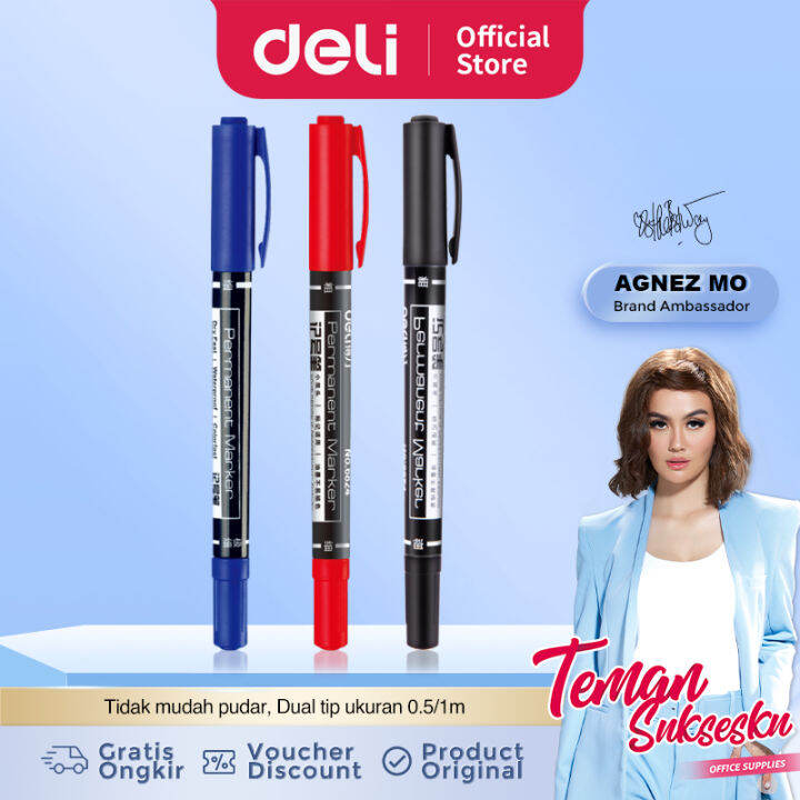 Deli Spidol Double Tip Ujung Pena Ganda ukuran 0,5/1mm12pcs/Kotak 6824 ...