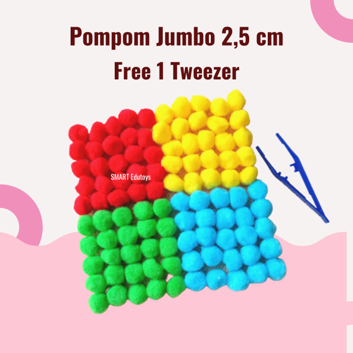 Pompom Jumbo Mainan Montessori Sorting Warna Ukuran 2,5 cm Isi 100 pcs ...