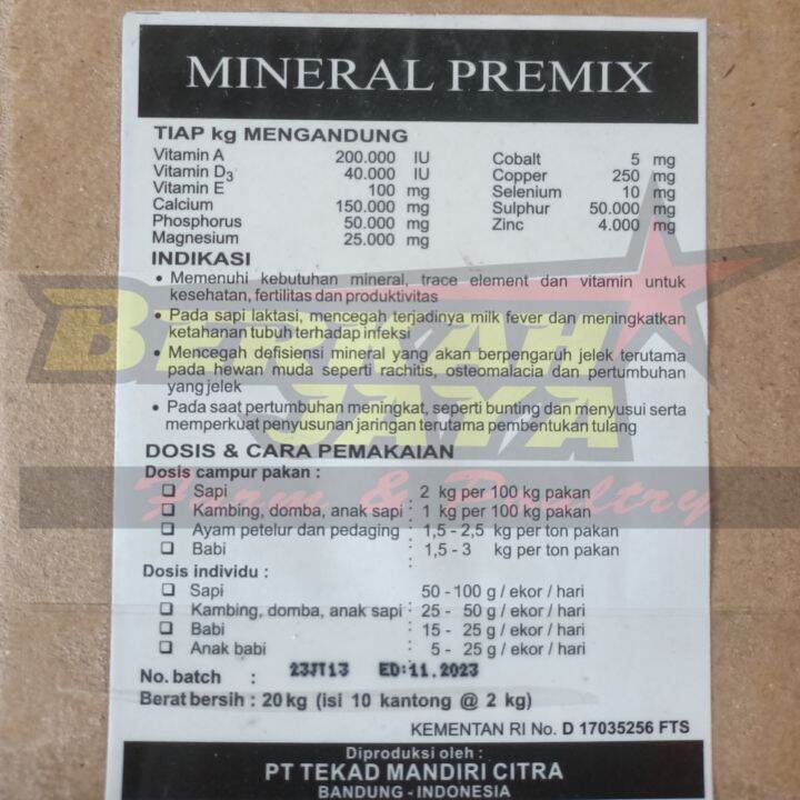 MINERAL PREMIX 2kg Mineral & vitamin feed supplement untuk ternak ...