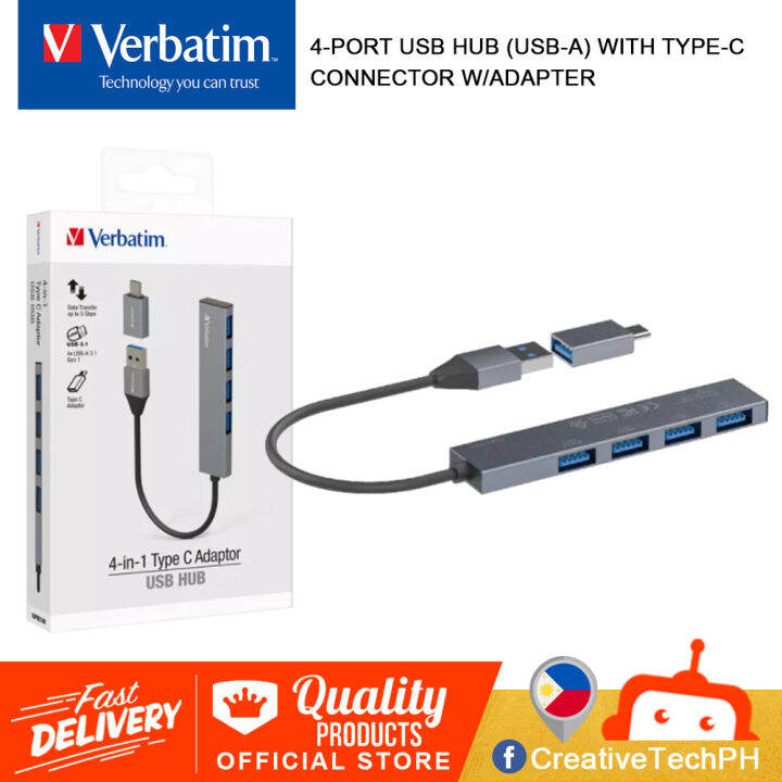 Verbatim 4-Port USB Hub (USB-A) with Type-C Connector/Adapter VBHUB ...