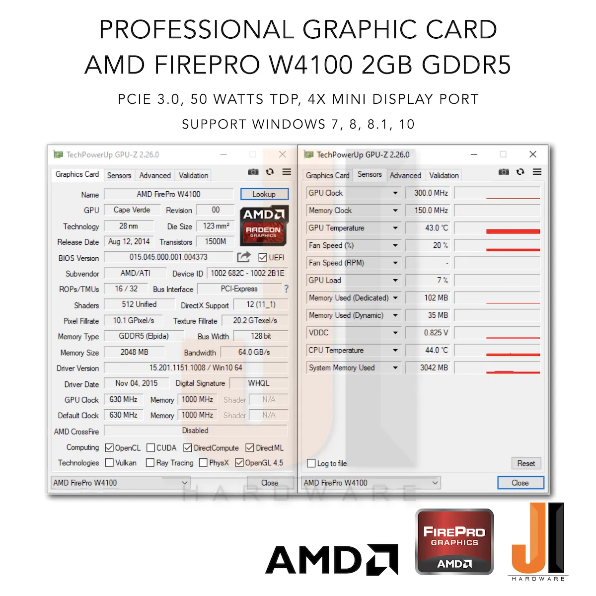 Professional Graphic Card AMD FirePro W4100 2GB 128-Bit GDDR5 As the Picture | Thisshop