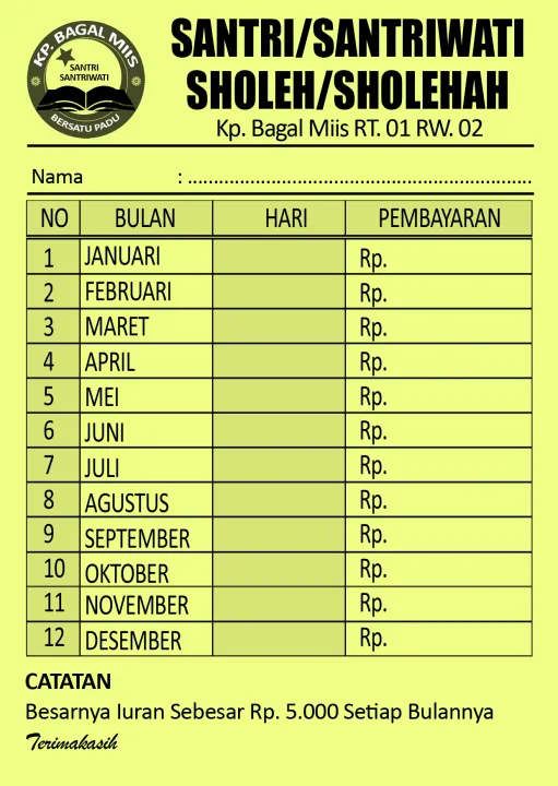 KARTU IURAN KARTU SPP KARTU CICILAN KARTU BULANAN KARTU KREDITAN KARTU ...