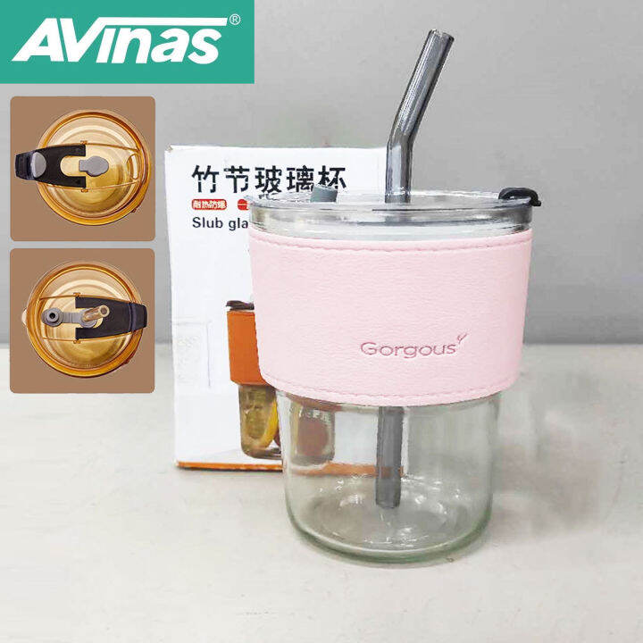 AVINAS Transparent Slub Glass Cup w/Straw | Lazada PH