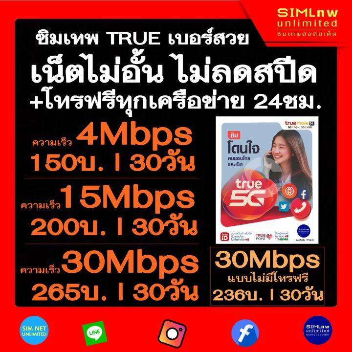 True เลือกเบอร์ ซิมเทพเล่นไม่ ความเร็ว 4Mbps, 15Mbps,100Mbps (ใช้ฟรี ...