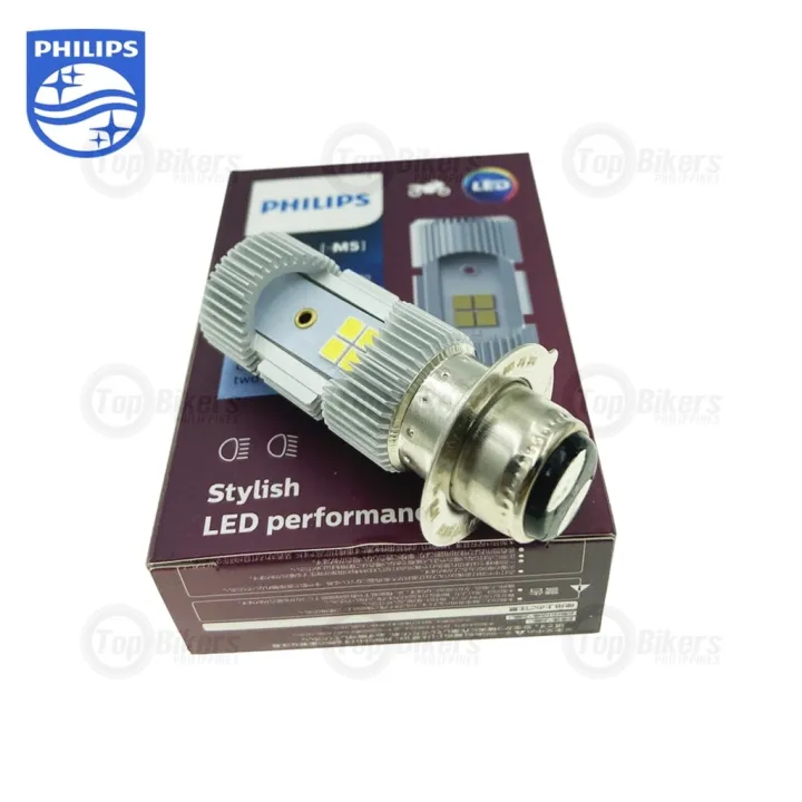 Philips LED Motorcycle Headlight Bulb M5 T19/1 Leg White 12V 6/6W ...