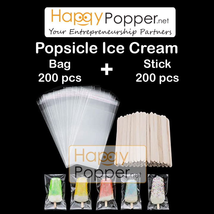 Happypopper Popsicle Ice Cream Stick Wooden 200 Pcs + Popsicle Ice ...