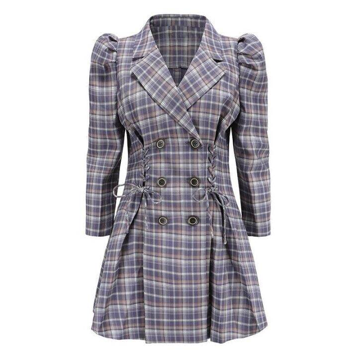 VERO VM MODA Fall 2022ใหม่ผูกเอวกระดานหมากรุกรูปแบบชุดสูทหญิงการฟื้นฟู ...