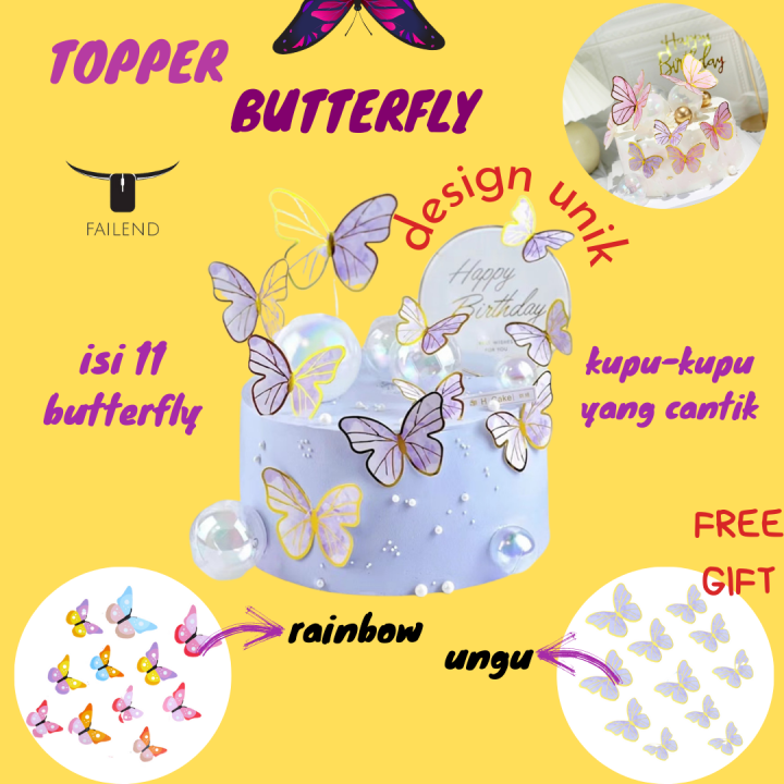 Butterfly Topper Cake / Topper Kupu Kupu Birthday / Hiasan Kue Ulang ...