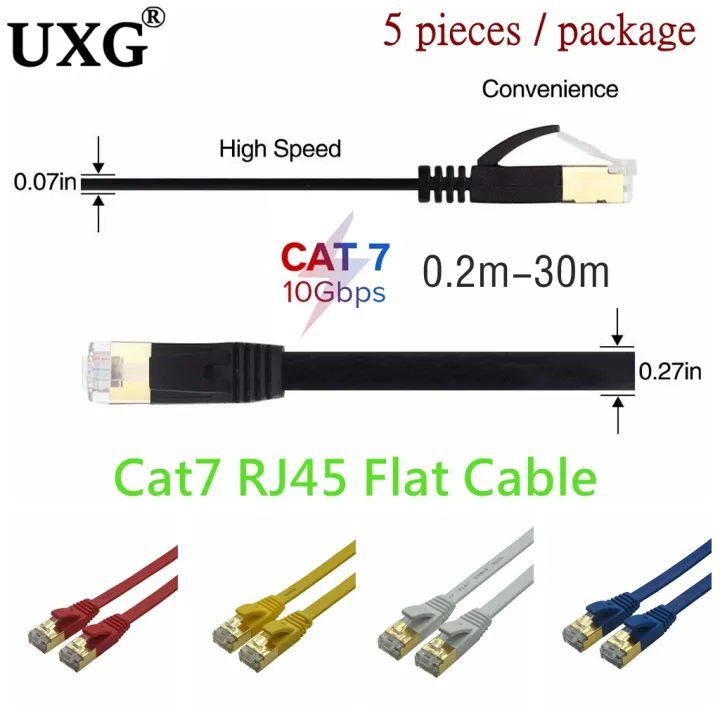 [HOT W] 5PCS Cat7 20cm 50cm 1m 2m 3m 5m 10m 15m 20m CAT7 Flat STP Ethernet Network CAT6A Cable ...