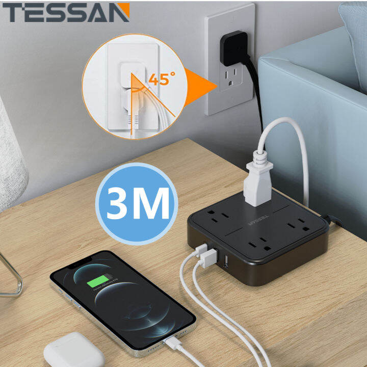 TESSAN Ultra Thin Power Strip Under Carpet with 3 USB Wall Charger(1 ...