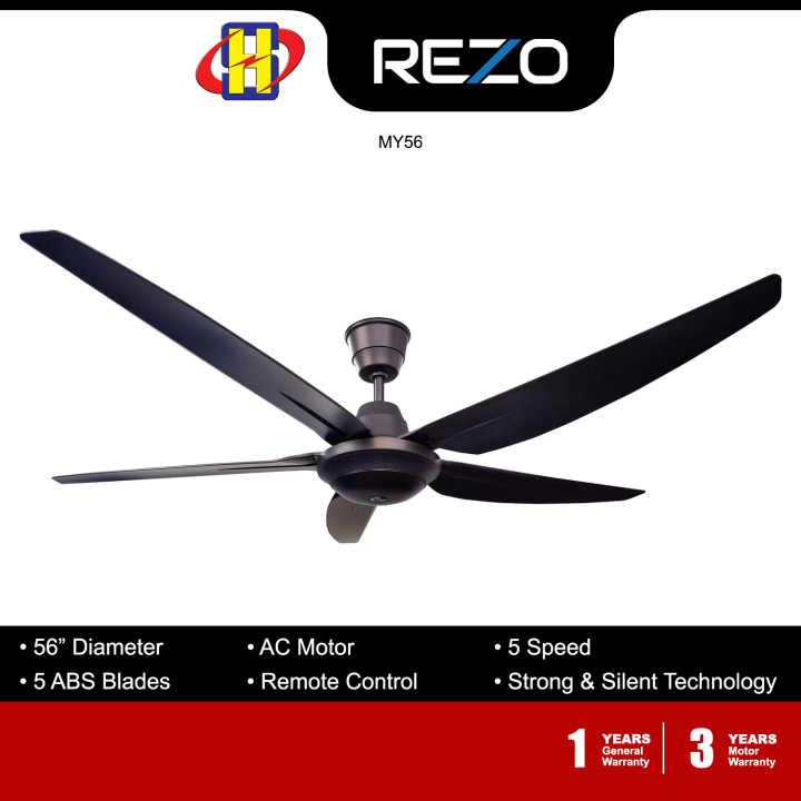 Rezo Ceiling Fan (56 Inch) AC Motor 5-Speed Remote Control Ceiling Fan ...