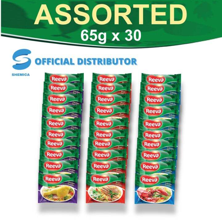 Instant food products Reeva Instant Noodles Assorted Box 65g (30 pouch) | Lazada PH