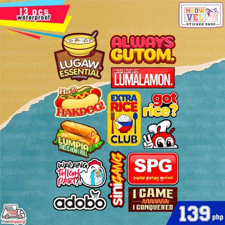 [13 pcs] Pinoy Food Parody Stickers | Lazada PH