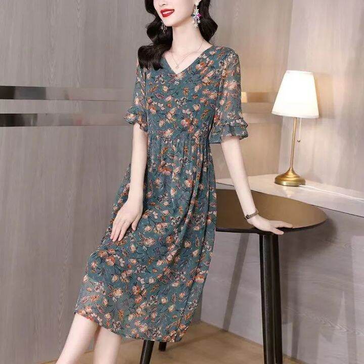 2023 Summer New Women Dress Large Size Loose Mothers Midi Dress Lazada