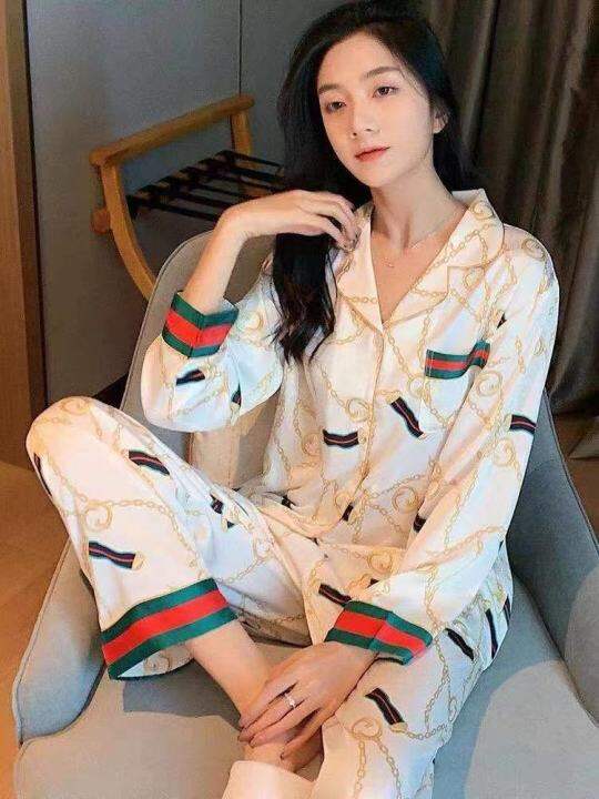 tichada 2222-1 ชุดนอนแขนยาวขายาว คอปก น่ารักๆ ใส่สบายผ้านิ่มไม่เครืองผิด แนวหวานๆ (สินค้าพร้อม ...