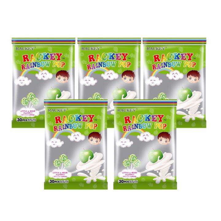 Rackey Rainbow Pop Apple & Milk Lollipop Candies 231g - Pack of 5 ...
