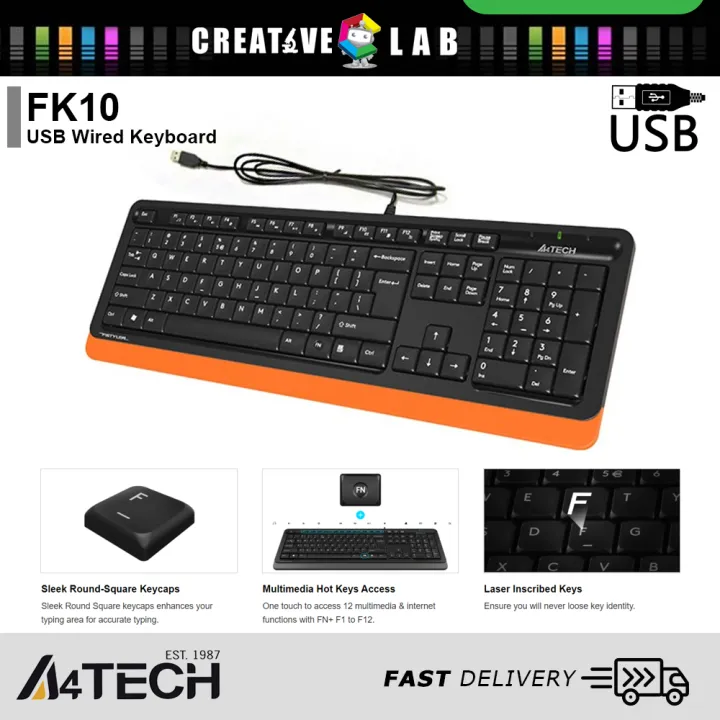 ORIGINAL A4TECH Fstyler Sleek Multimedia Comfort USB Keyboard (FK10) FSTYLER COLLECTION ORANGE ...