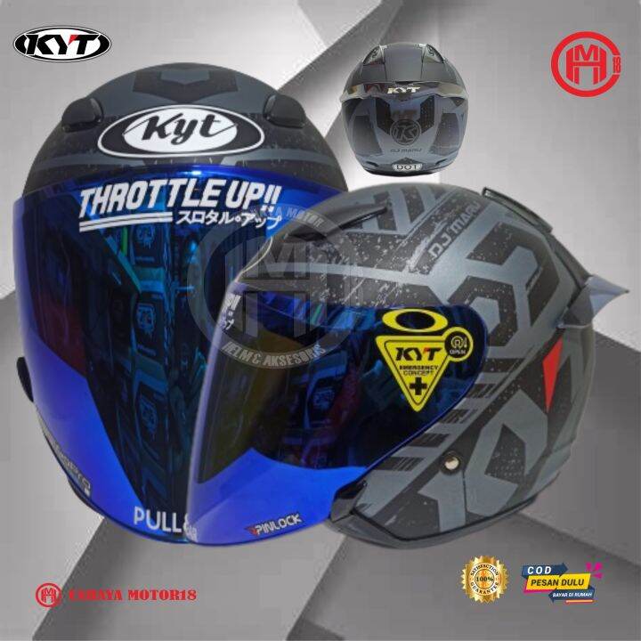 PAKET GANTENG HELM KYT DJ MARU #16 GREY MATT KACA IRIDIUM|FREE STIKER DAN SPOILER KYT CUSTOM ...