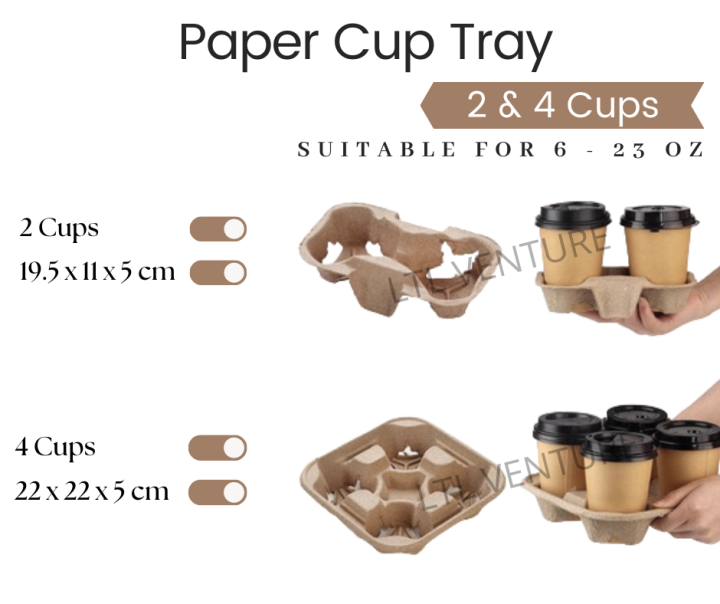 2 or 4 Cup Paper Tray/Take Away Carrier/Pulp Moulded/Disposable Cup ...