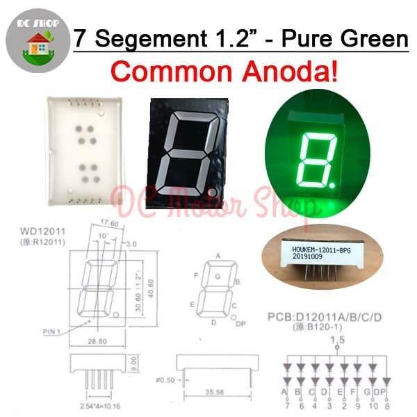 Display 7 Segment 1.2" Inch Common Anoda Pure Green / Hijau 1.2 Inchi ...