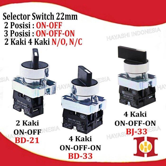 Selector Switch 22mm 2 3 posisi 1 2 NO NC 2 4 Kaki On Off On | Lazada Indonesia