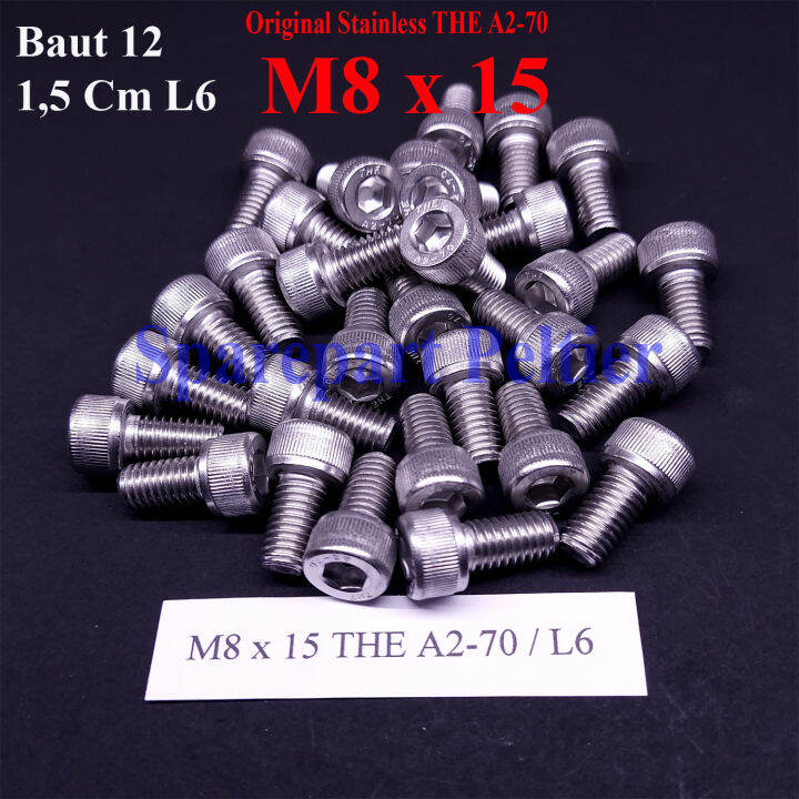 Baut L 6 stainless M8 x 15 M8x15 Drat 12 SUS 304 ORIGINAL THE A2-70 | Lazada Indonesia