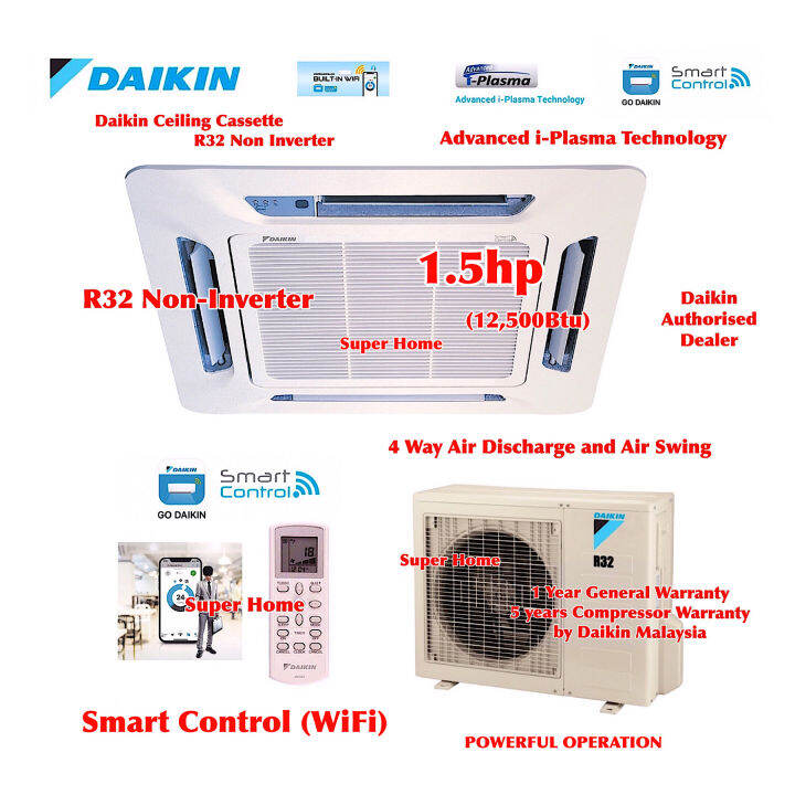Daikin Ceiling Cassette Aircond FFC35A & RC35B-3CK-LF (wifi) panel BF20CMF (Smart Control ...