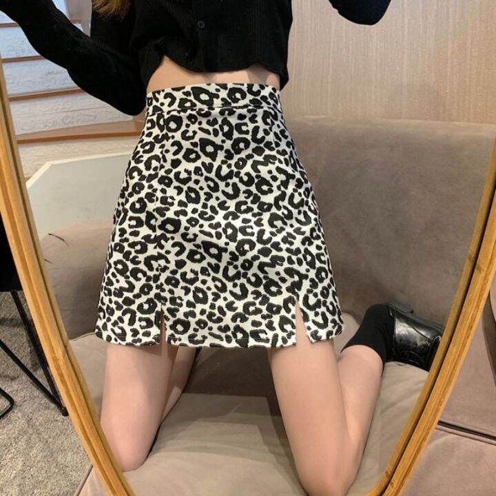 【Leopard Print】 Tag-init mataas na baywang masikip na angkop na A-line ...