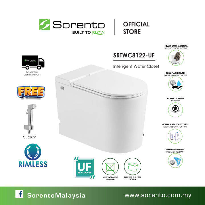 SORENTO SRTWC8122-RL Tankless Intelligent wc water closet jamban tandas ...