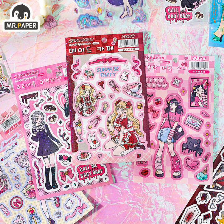 Mr.paper Cute Girl Series Stickers Handbook Decoration DIY Kawaii ...