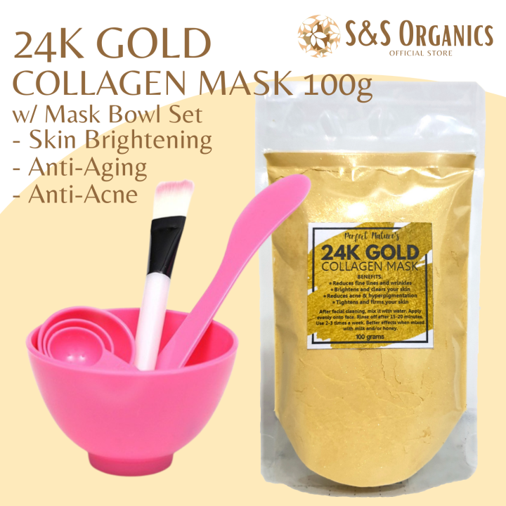 S&S 24K Gold Collagen Mask 100grams and 4in1 DIY Mask Bowl Set (Random ...