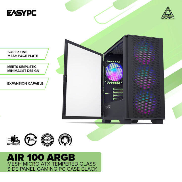 EasyPC | Montech Air 100 ARGB Mesh Micro ATX Tempered Glass Side Panel ...