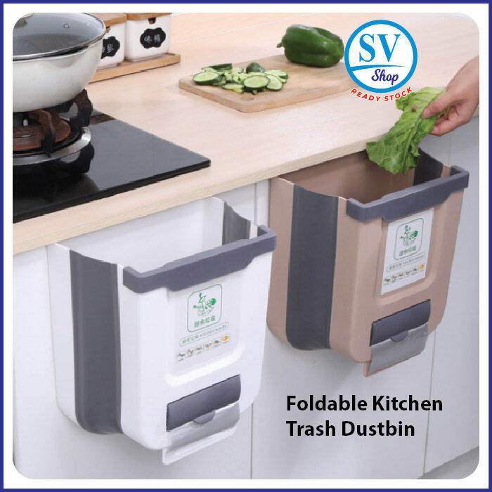 Foldable Kitchen Trash Dustbin Kitchen Folding Wall-Mounted Trash Can ...