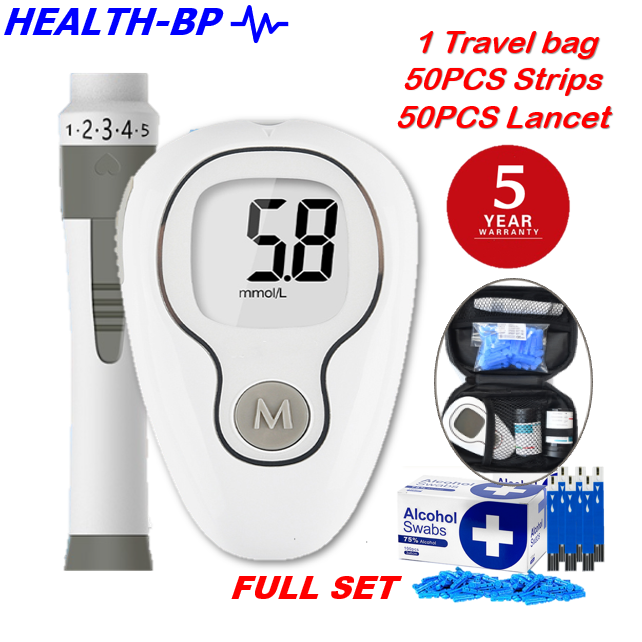 Full Set Blood Sugar Test Kit Glucose Monitor Glucometer Set with 50pcs ...