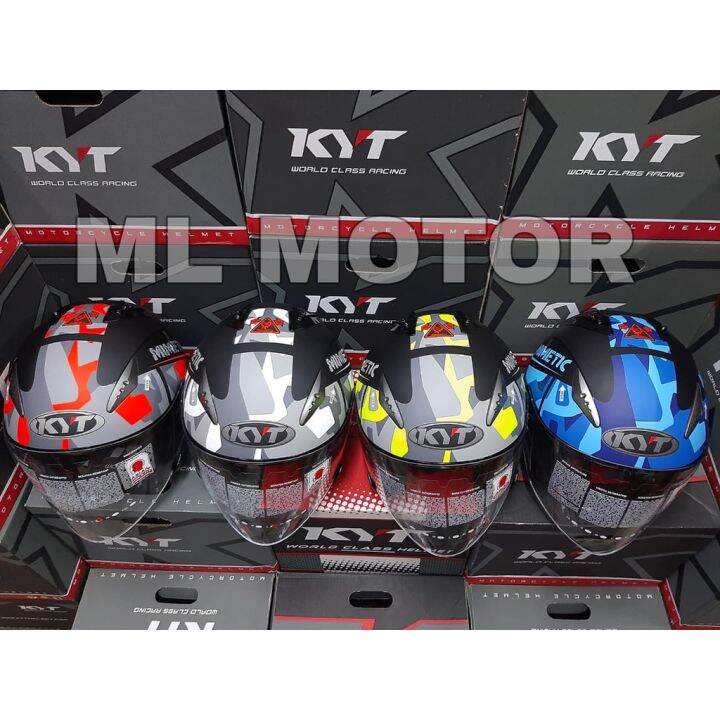 KYT Helmet Casco Kyt Hellcat Mimetic Blue Yellow Red Grey 100% Original ...