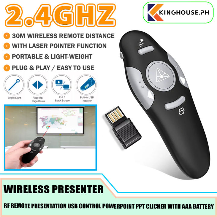 2.4GHz Wireless Presenter RF Remote Presentation USB Control PowerPoint PPT Clicker With AAA ...
