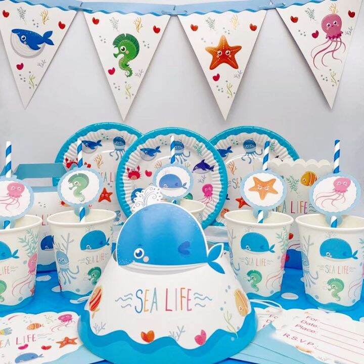Marine Animals Sea Life Theme Party Decorations For Kids Birthday ...