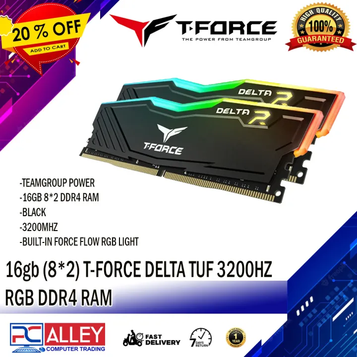 T-FORCE DELTA TUF 16GB 8X2 RGB 3200MHZ DDR4 MEMORY FOR DESKTOP (BLACK ...