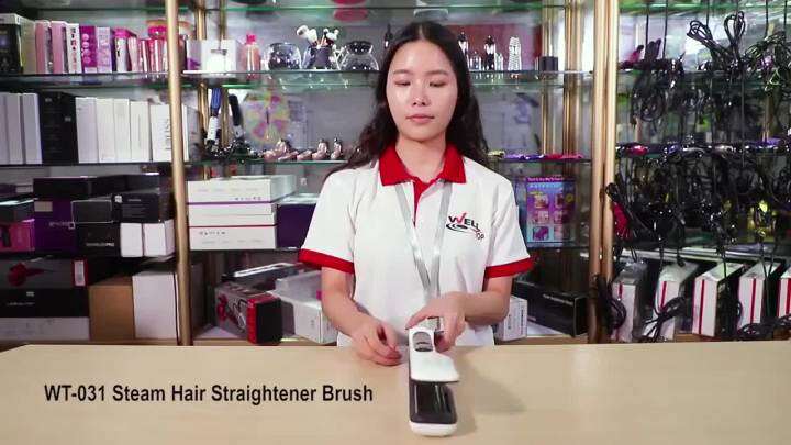 ไอน้ำผมที่หนีบผมตรงแปรงเซรามิกเหล็กแบนมืออาชีพยืดผมเหล็กหวีไฟฟ้าผม C ...