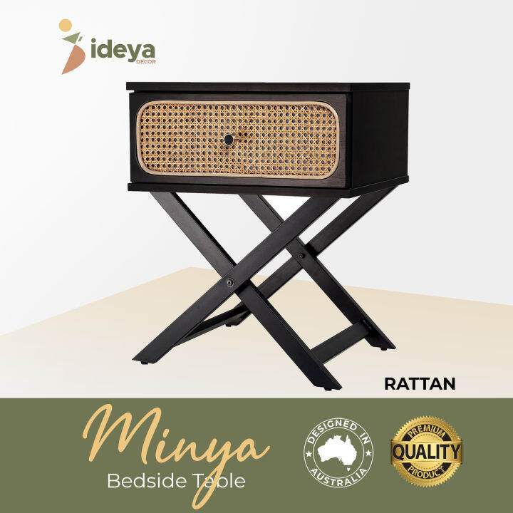 Minya (Rattan) Modern Bedside Table with Drawer Bedroom (EM228RA+B301 - Black) | Lazada PH