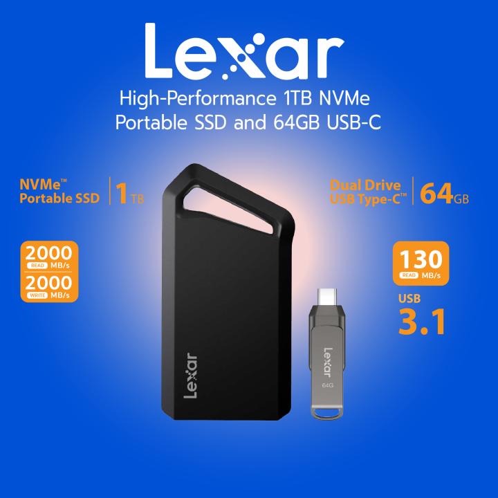 Lexar High-Performance 1TB NVMe Portable SSD and 64GB USB-C Dual Drive Storage Bundle | Lazada.co.th
