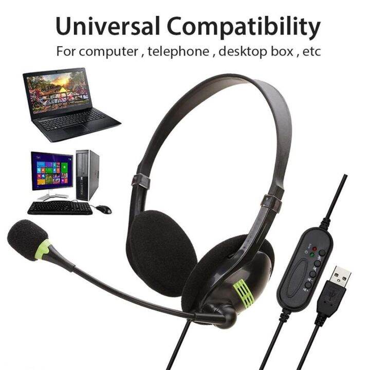 USB Interface Headset Gaming Laptop PC Earplugs Noise Reduction Stereo ...