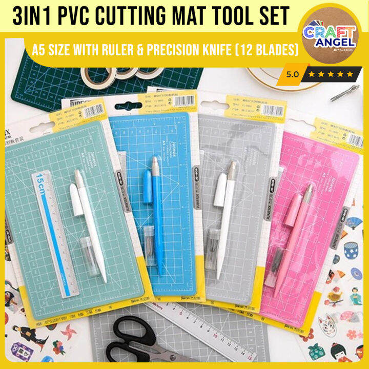 3in1 PVC Cutting Mat Tool Set A5 Size with Ruler & Precision Knife (12 Blades) | Lazada PH