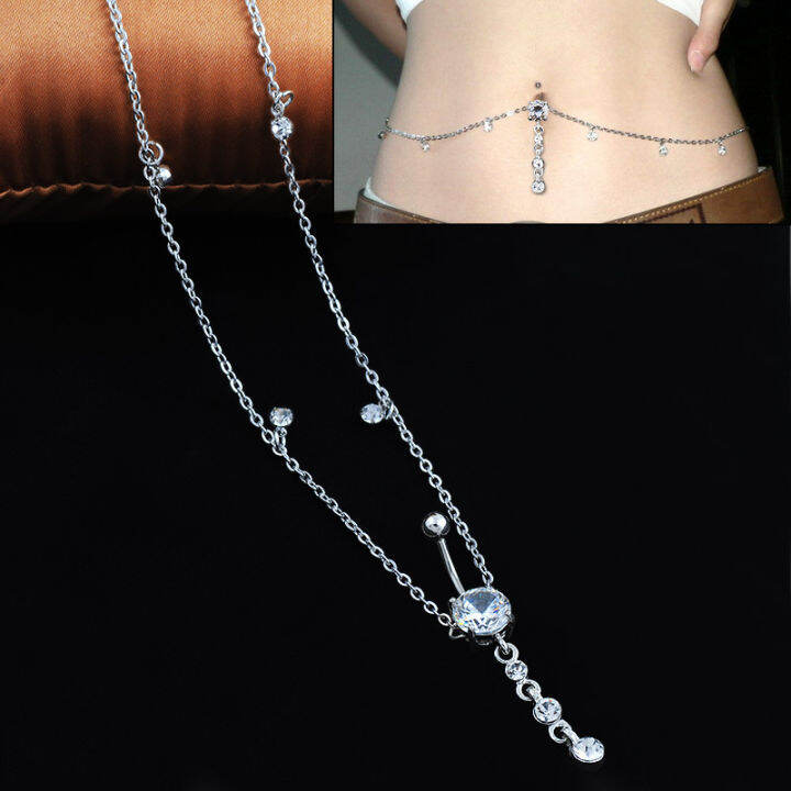 [cutewomen2020] Women Sexy Rhinestone Dangle Belly Button Navel