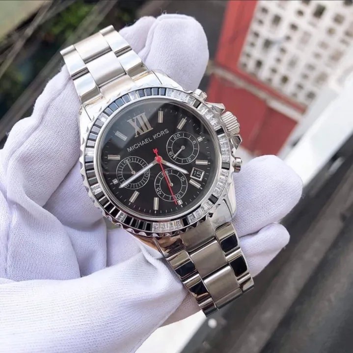 Original Michael Kors Everest Chronograph Black Dial Stainless Steel ...