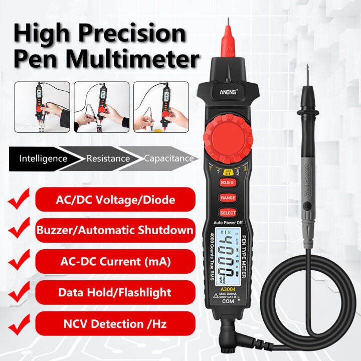 Pen Type Digital Multimeter 4000 Counts with Non Contact AC/DC Voltage ...