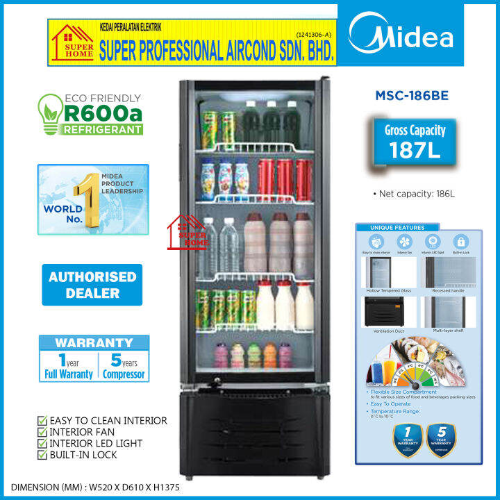 Midea Showcase Chiller MSC-186BE (187L) / MDRZ302FGG30 (211L) / 310L ...
